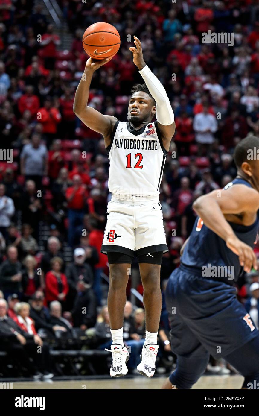 San Diego State guard Darrion Trammell (12) shoots during the first ...