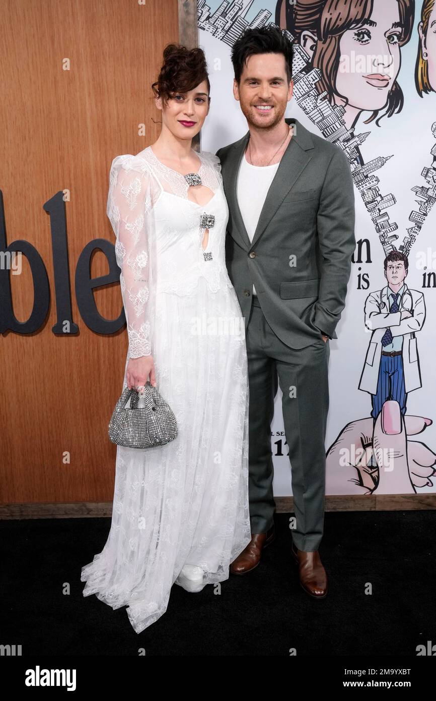 Lizzy Caplan and Tom Riley attend the premiere of the FX mini series ...