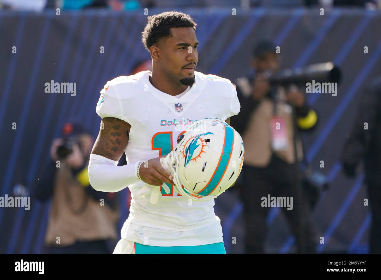 Miami Dolphins wide receiver Jaylen Waddle before an NFL football game ...