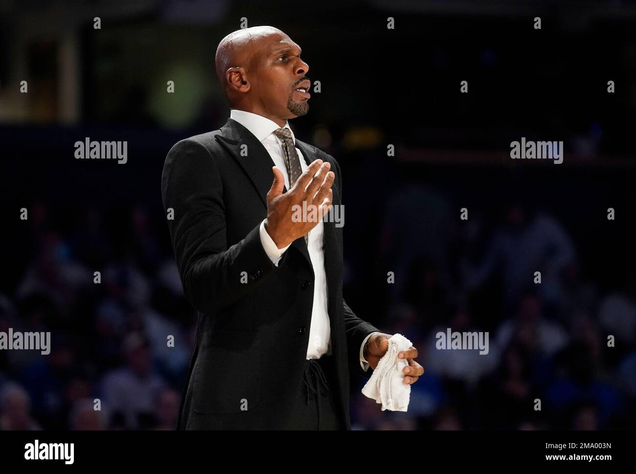 Vanderbilt head coach Jerry Stackhouse watches the action in the first ...