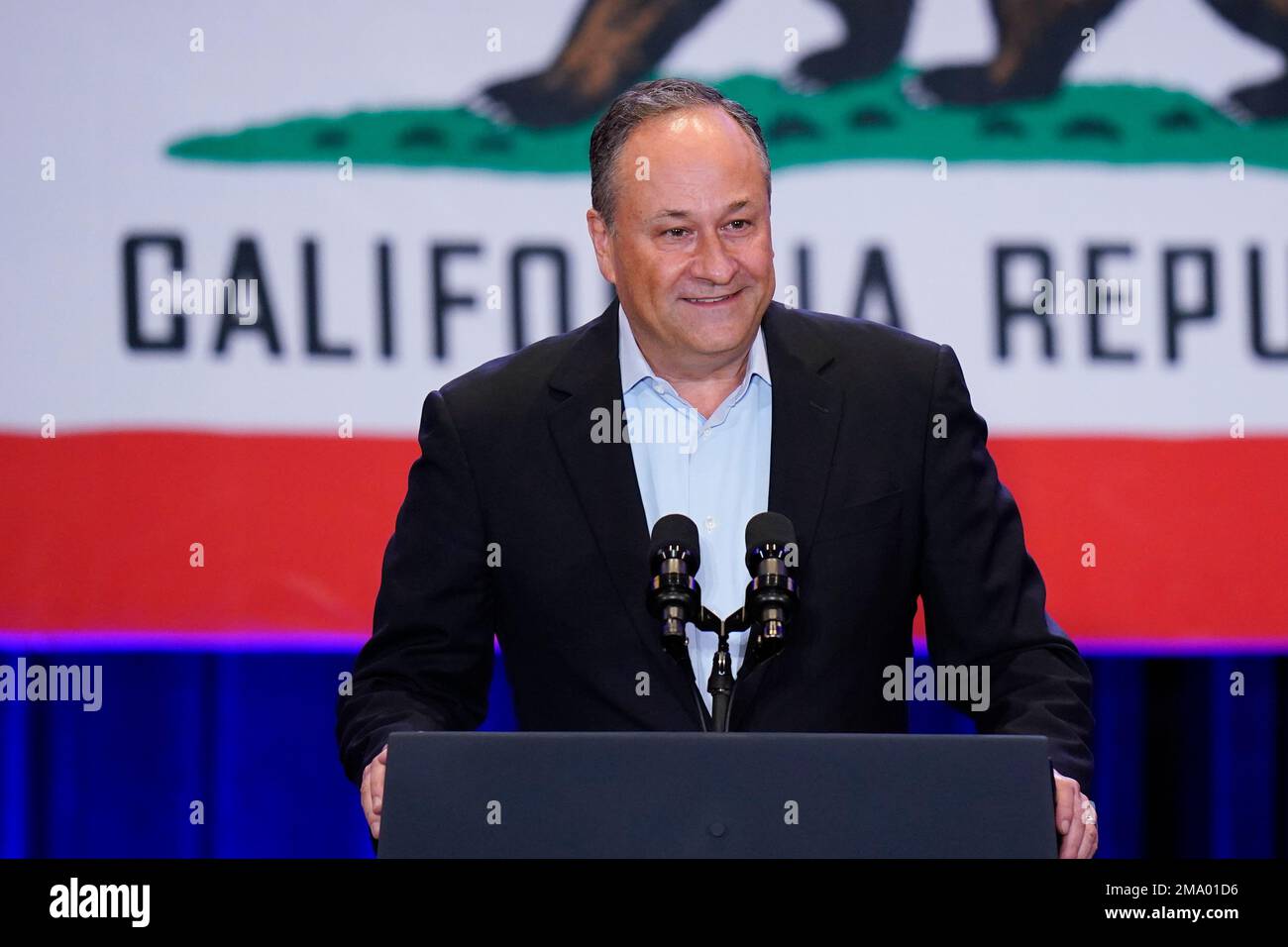 Doug Emhoff, husband of Vice President Kamala Harris, speaks at a "Get ...