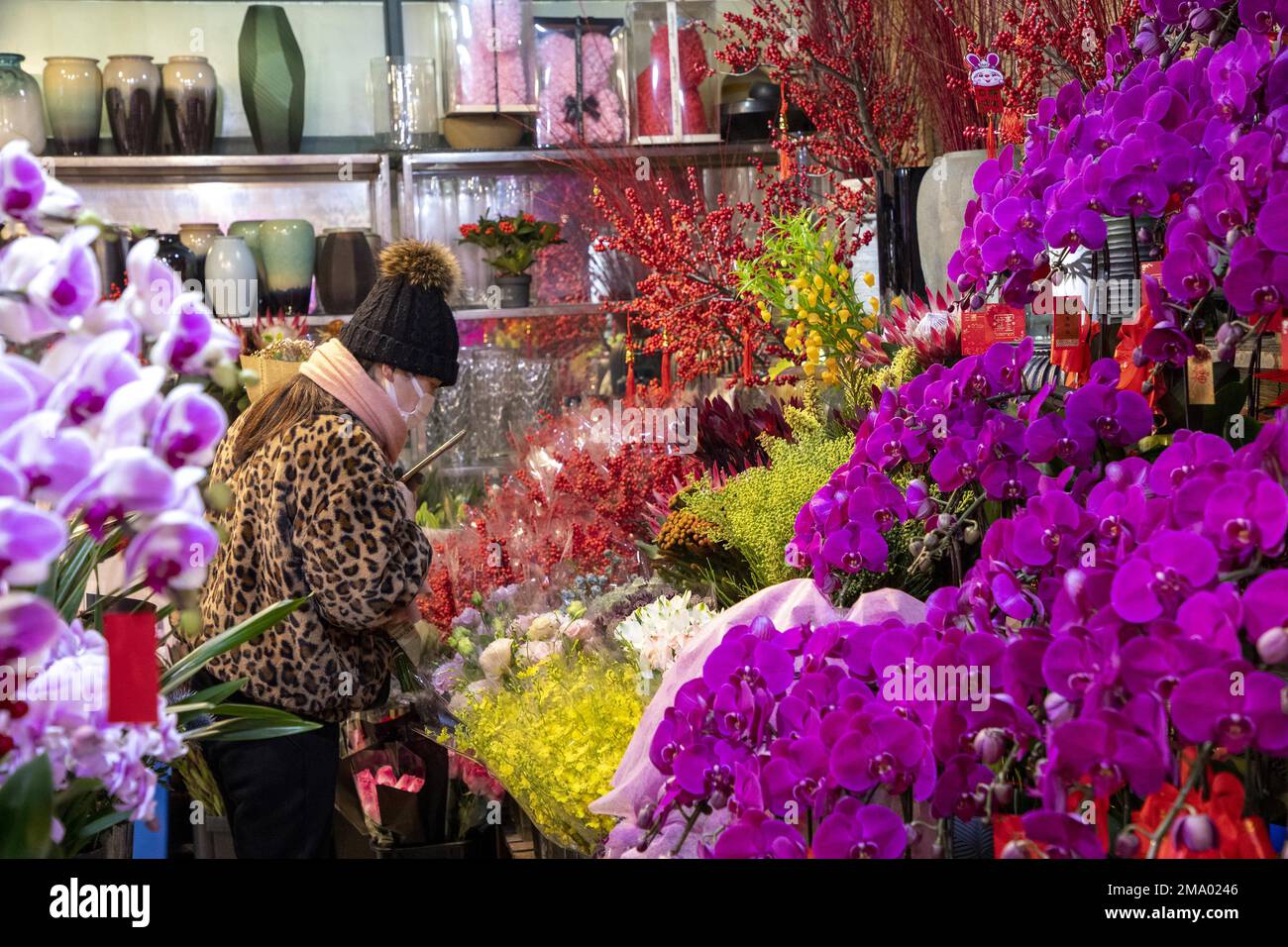 People select flowers for Spring Festival in a flower market in ...