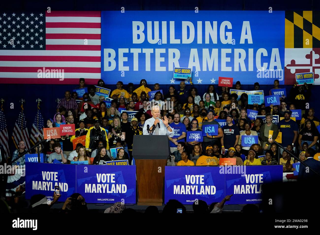 President Joe Biden speaks during a rally for Maryland Democratic gubernatorial candidate Wes ...
