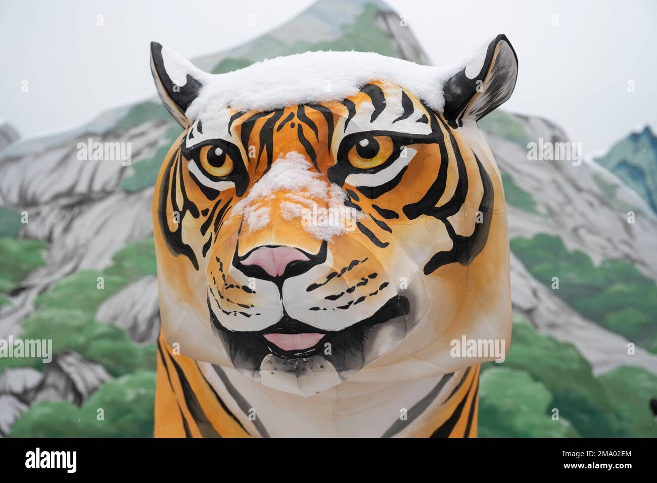 Seoul, Korea. 21st Dec, 2022. An art display of tigers on the prowl set ...