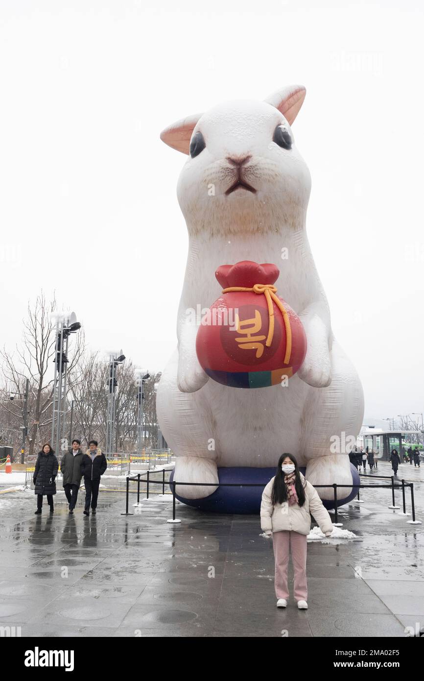 Seoul, Korea. 21st Dec, 2022. A giant inflatable rabbit set up in on ...