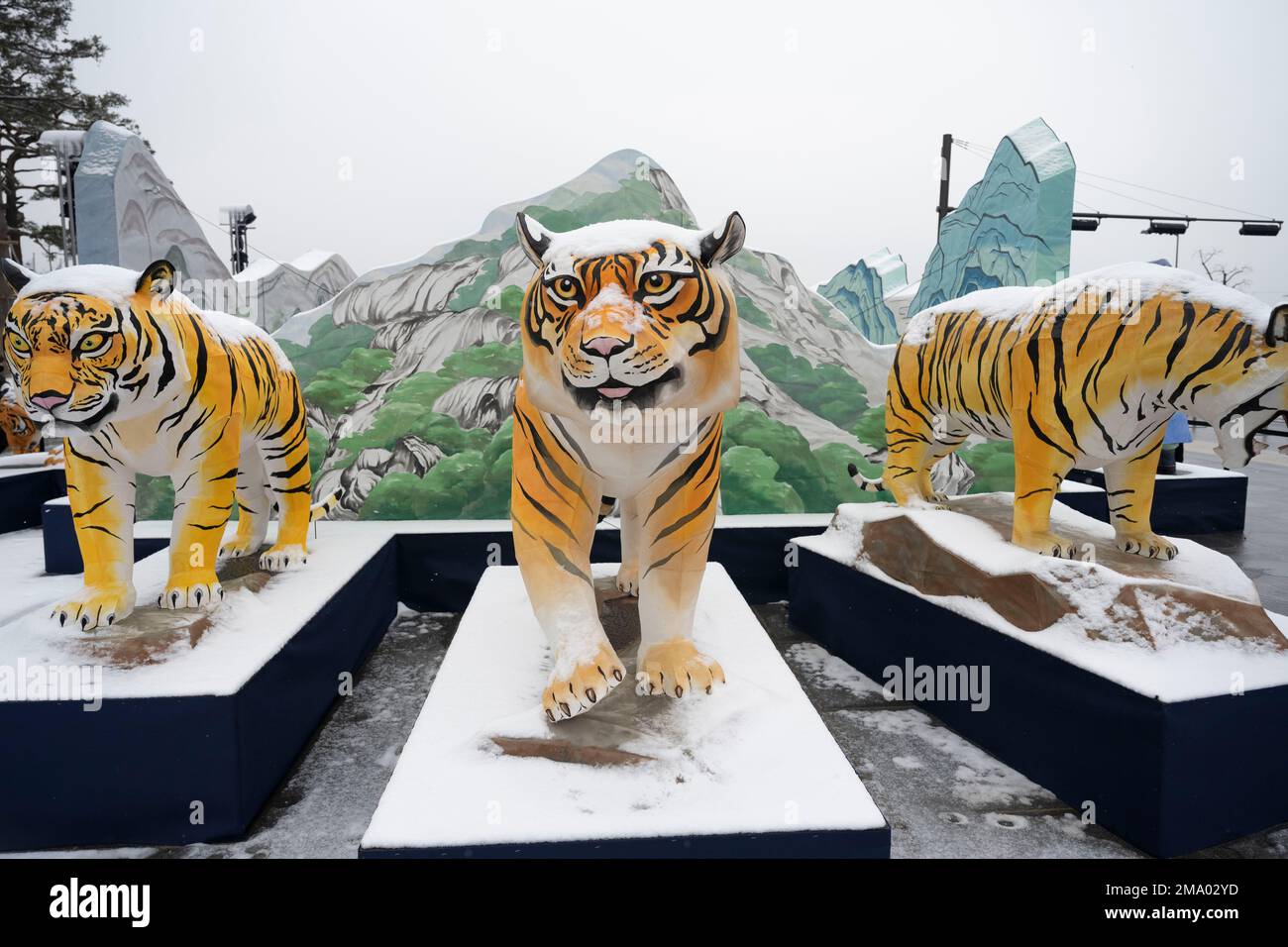 Seoul, Korea. 21st Dec, 2022. An art display of tigers on the prowl set ...
