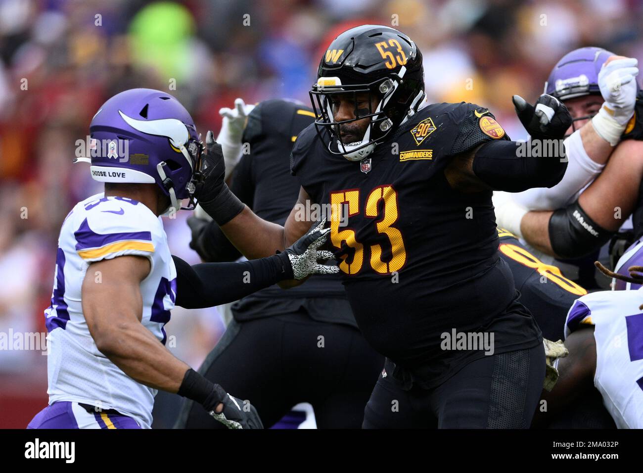 Washington Commanders guard Trai Turner (53) in action during the first ...