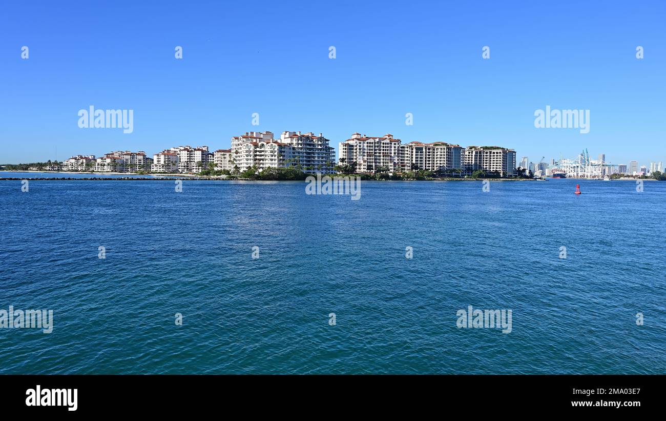 Miami Beach, Florida - January 7, 2023 - Fisher Island condominiums off ...
