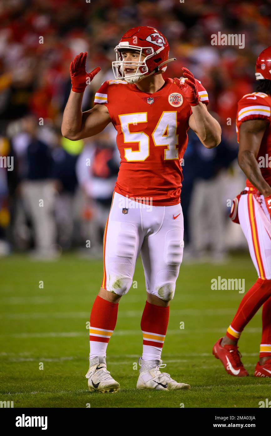 Kansas City Chiefs linebacker Leo Chenal looks to the sidelines during ...