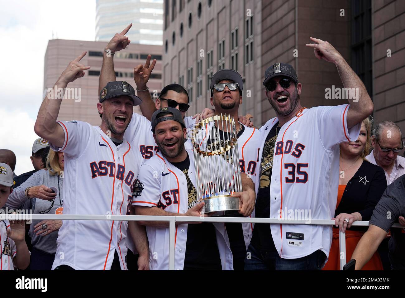 Houston Astros players celebrate during a victory parade for the World ...