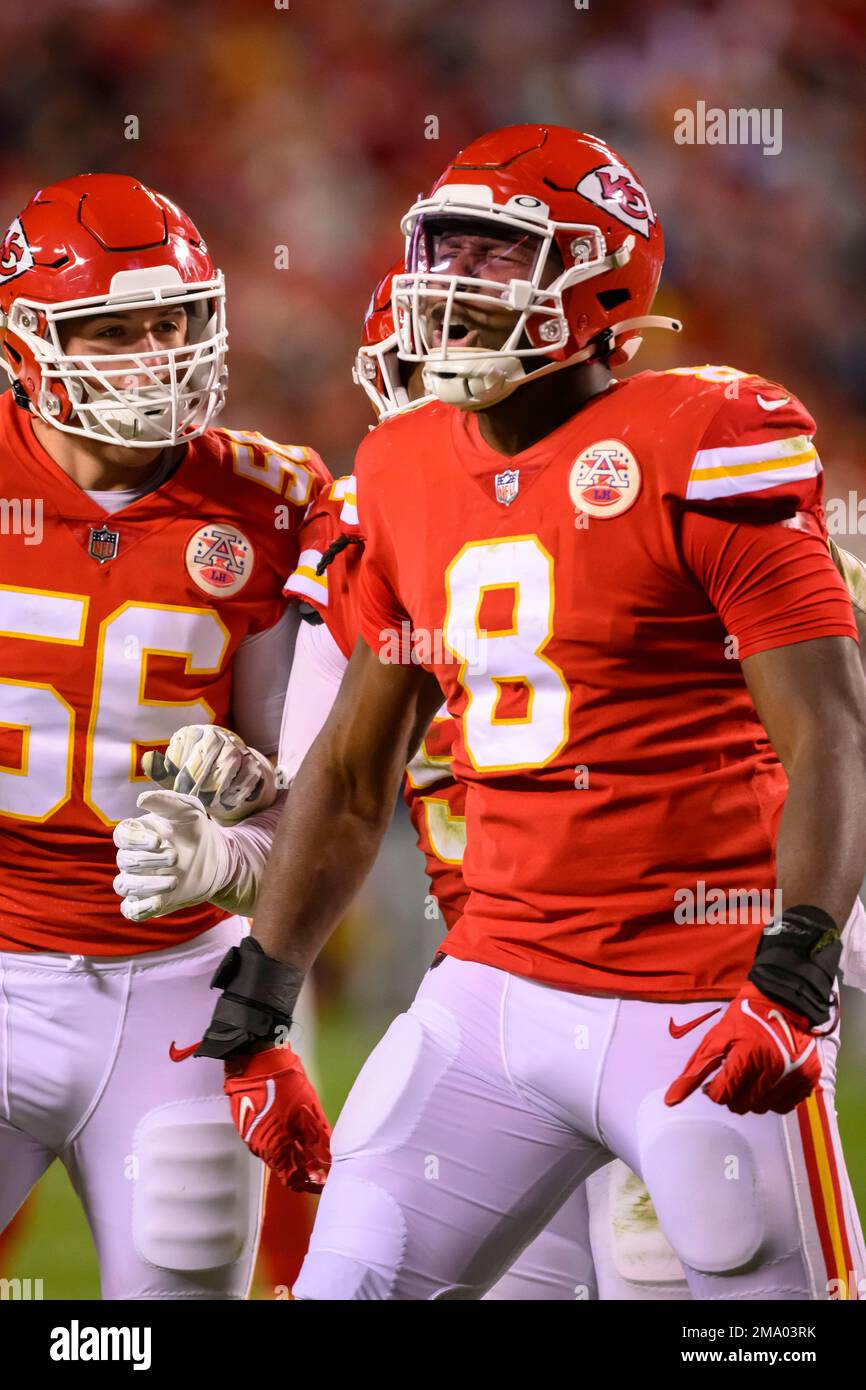Kansas City Chiefs defensive end Carlos Dunlap (8) celebrates with ...
