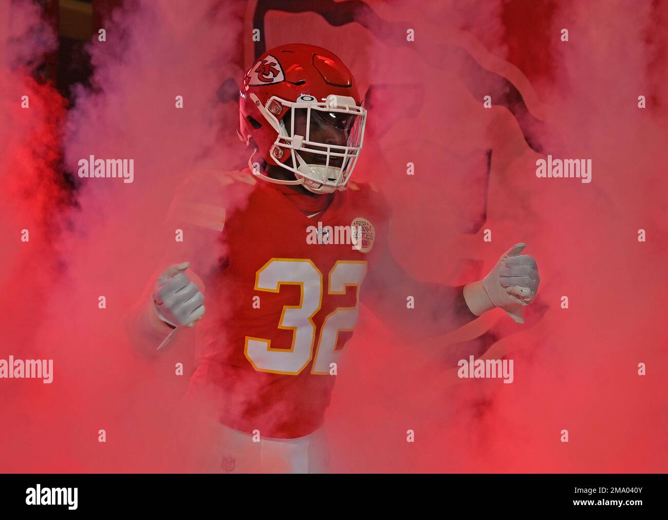 Kansas City Chiefs linebacker Nick Bolton (32) gets introduced before ...