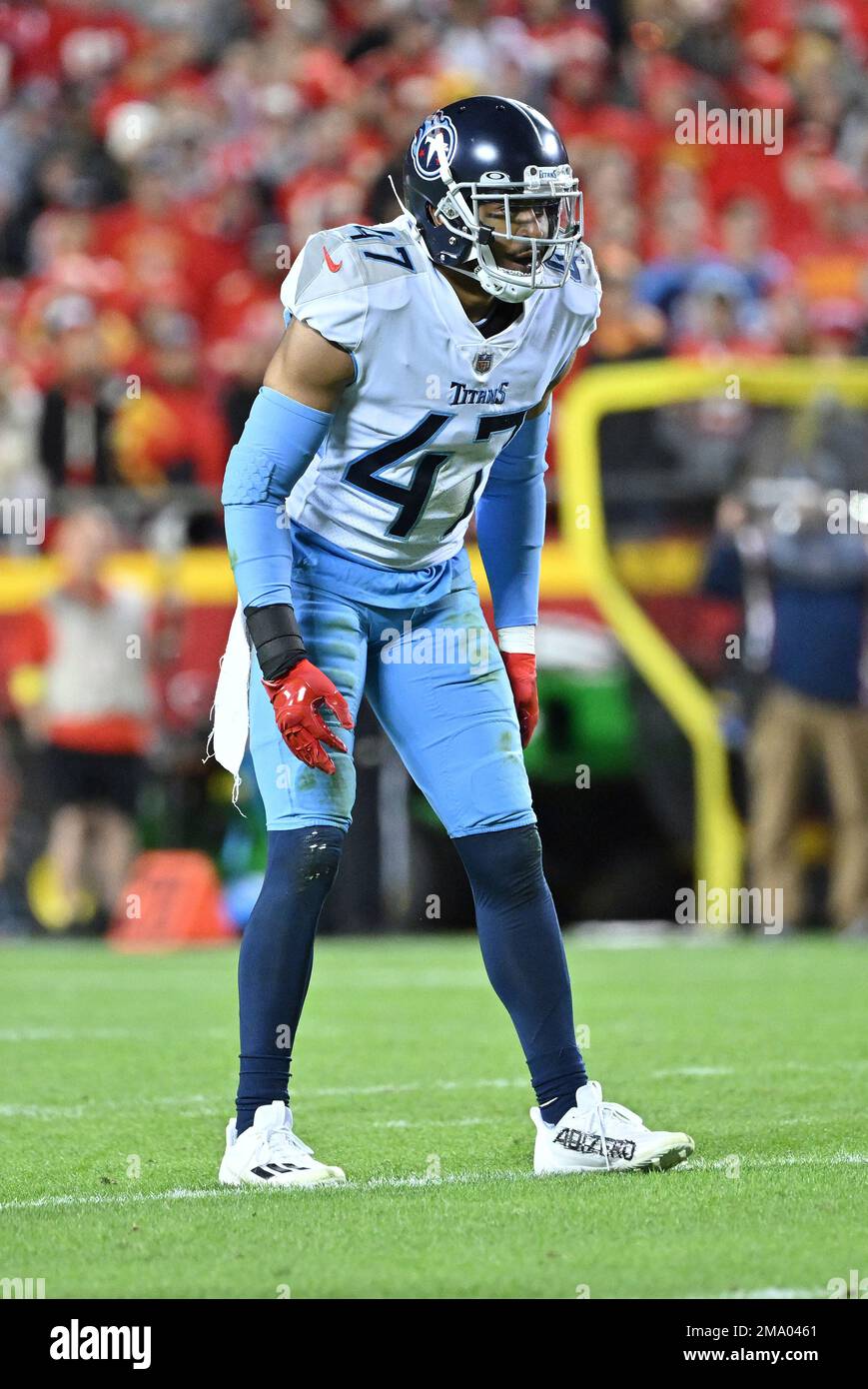 Tennessee Titans safety Andrew Adams (47) gets set on defense during an ...