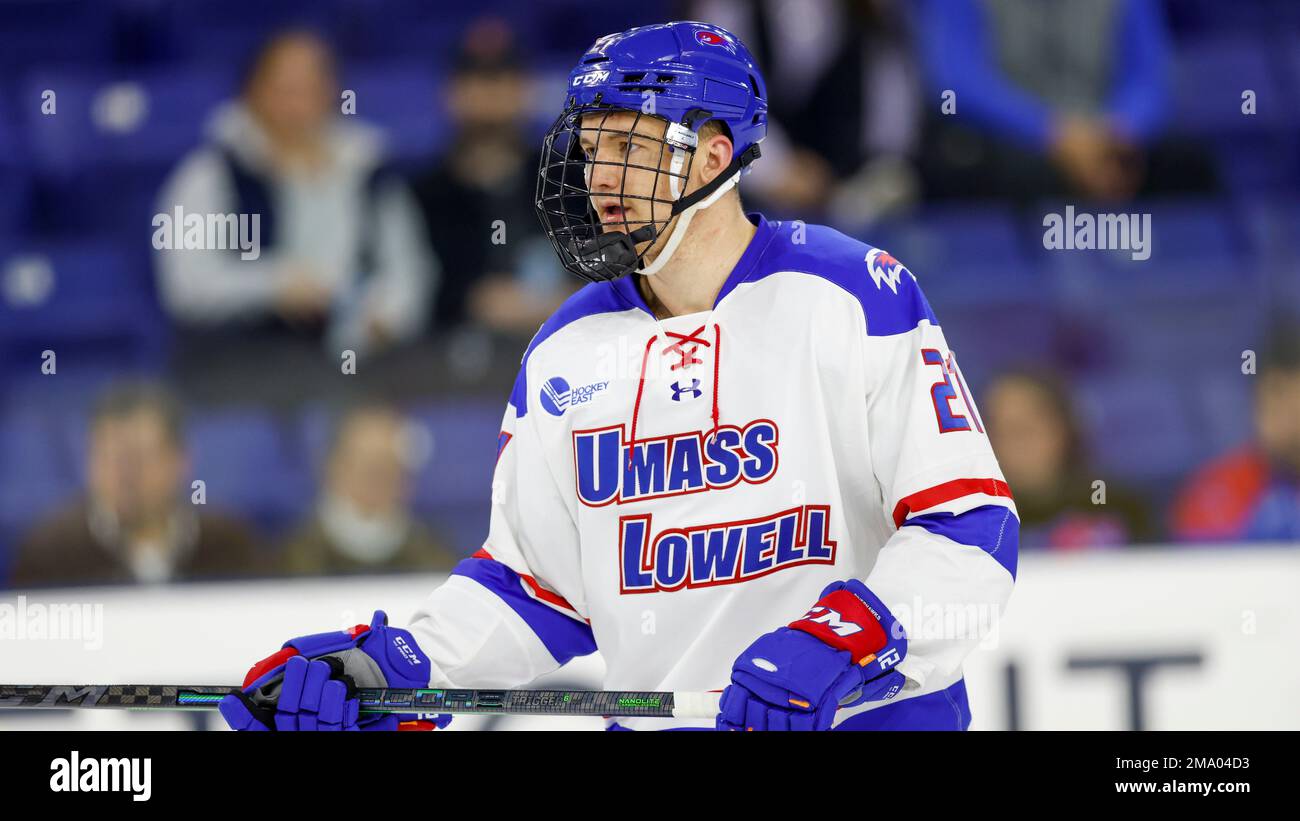 UMass Lowell forward Brian Chambers (21) skates during the third period ...