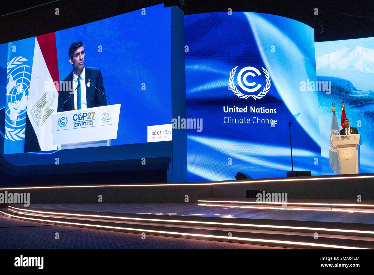 Britain's Prime Minister Rishi Sunak, speaks during the COP27 U.N ...