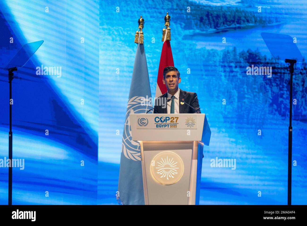 Britain's Prime Minister Rishi Sunak, speaks during the COP27 U.N ...