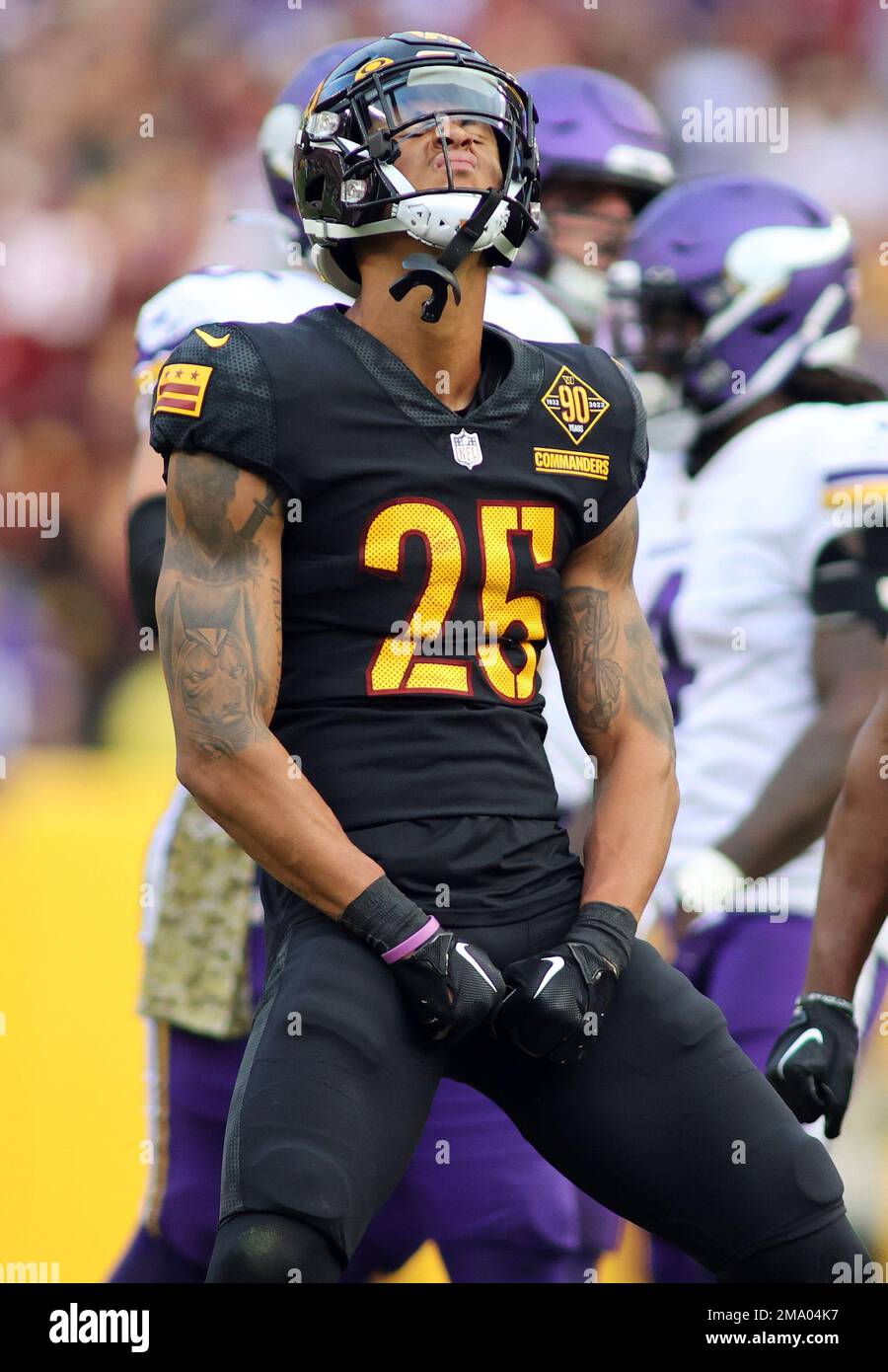 Washington Commanders cornerback Benjamin St-Juste (25) celebrates ...