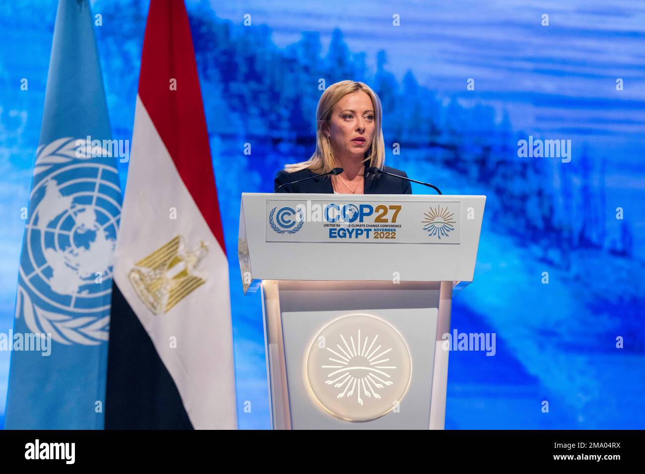Italian Prime Minister Giorgia Meloni, speaks during the COP27 U.N ...