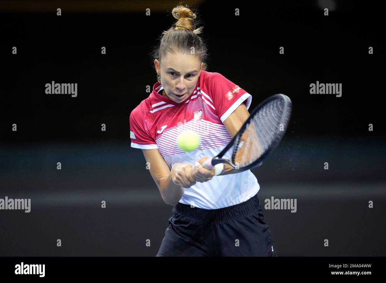 Magda Linette of Poland attends a practice session ahead of the Billie ...