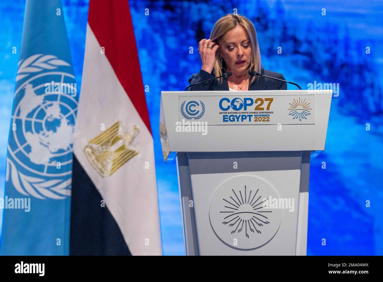 Italian Prime Minister Giorgia Meloni, speaks during the COP27 U.N ...