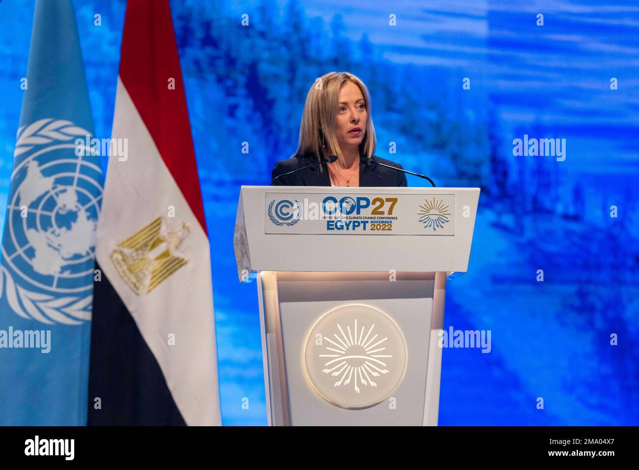 Italian Prime Minister Giorgia Meloni, speaks during the COP27 U.N ...