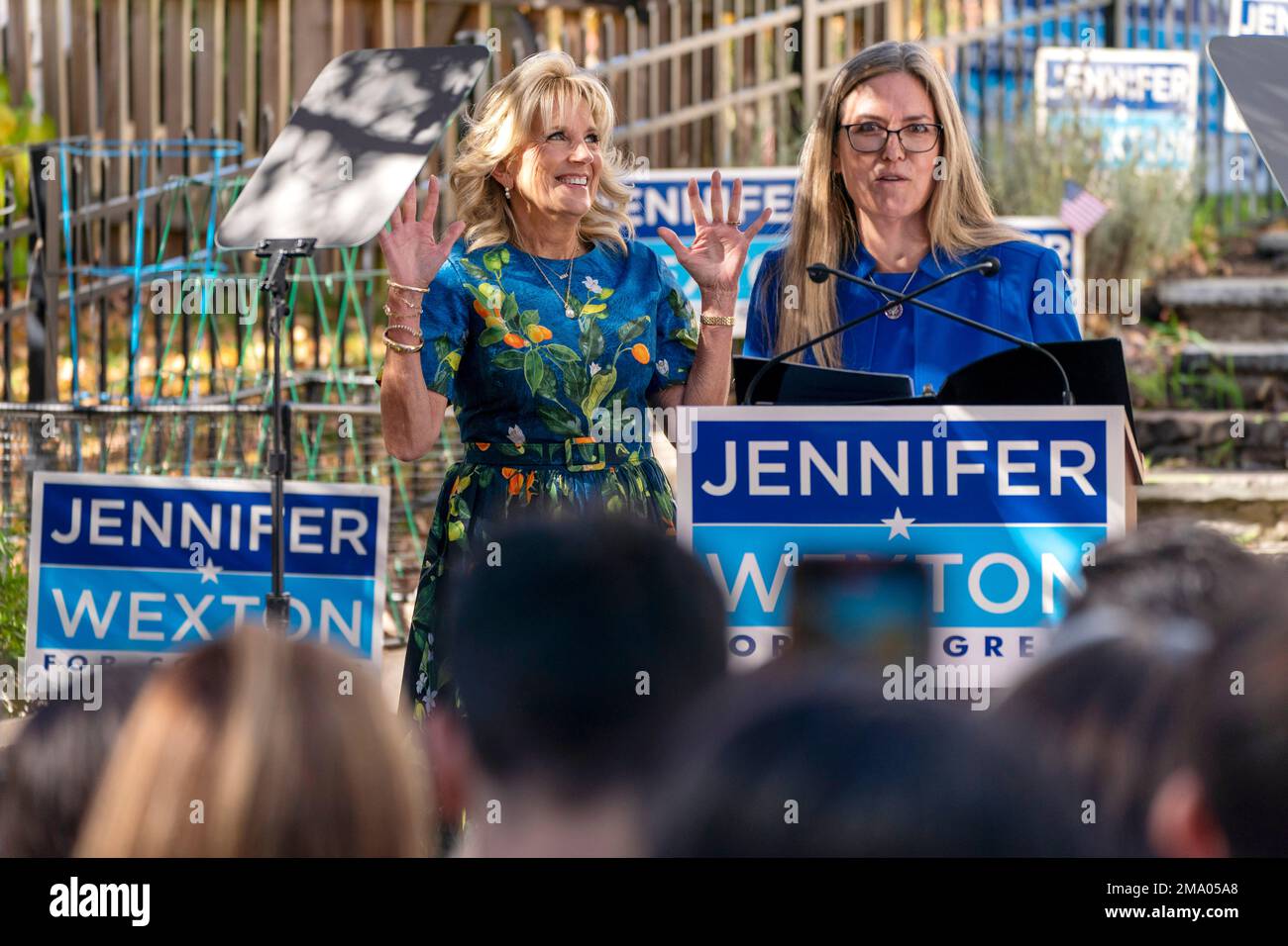 First lady Jill Biden reacts as Rep. Jennifer Wexton, D-Va., right ...
