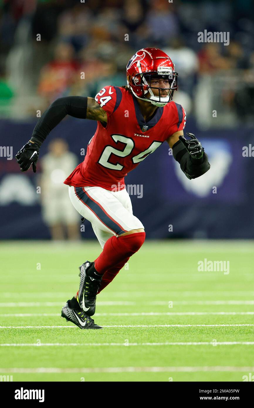 Houston Texans defensive back Derek Stingley Jr. (24) looks to defend during an NFL Football ...