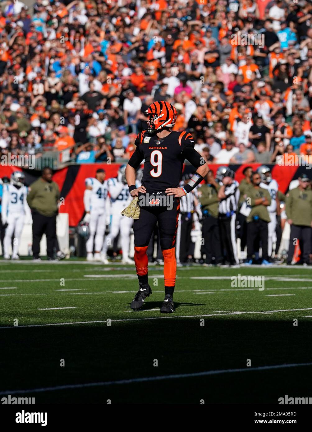 Cincinnati Bengals quarterback Joe Burrow (9) plays during an NFL ...