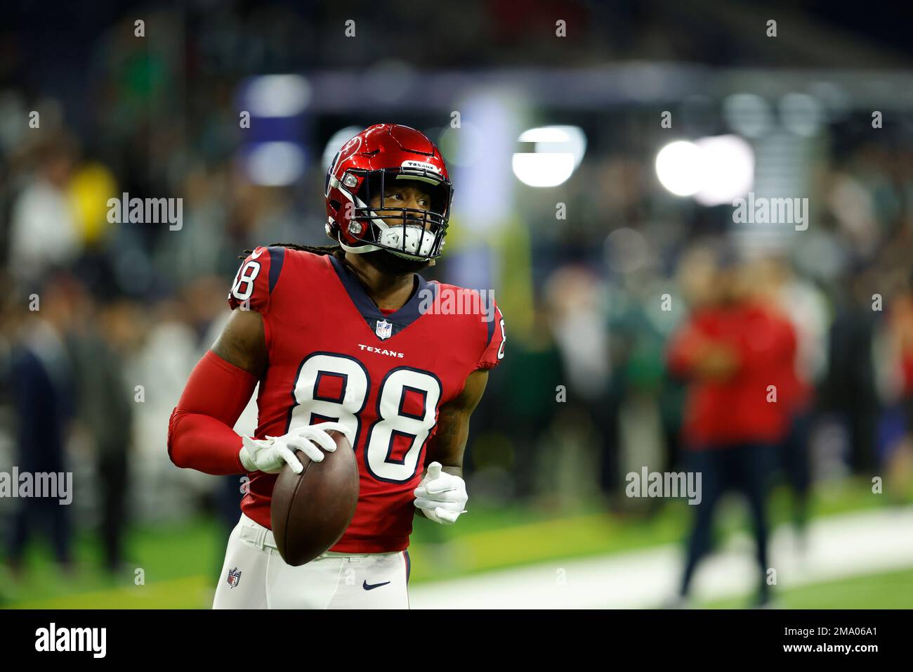 A Houston Texans tight end Jordan Akins (88) during pregame warmups ...