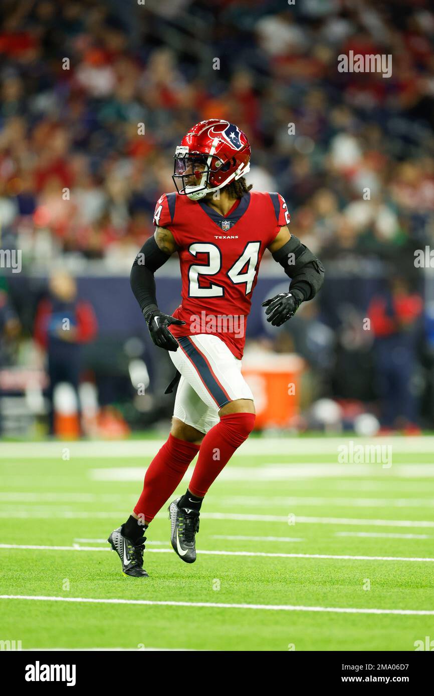 Houston Texans defensive back Derek Stingley Jr. (24) looks to defend during an NFL Football ...