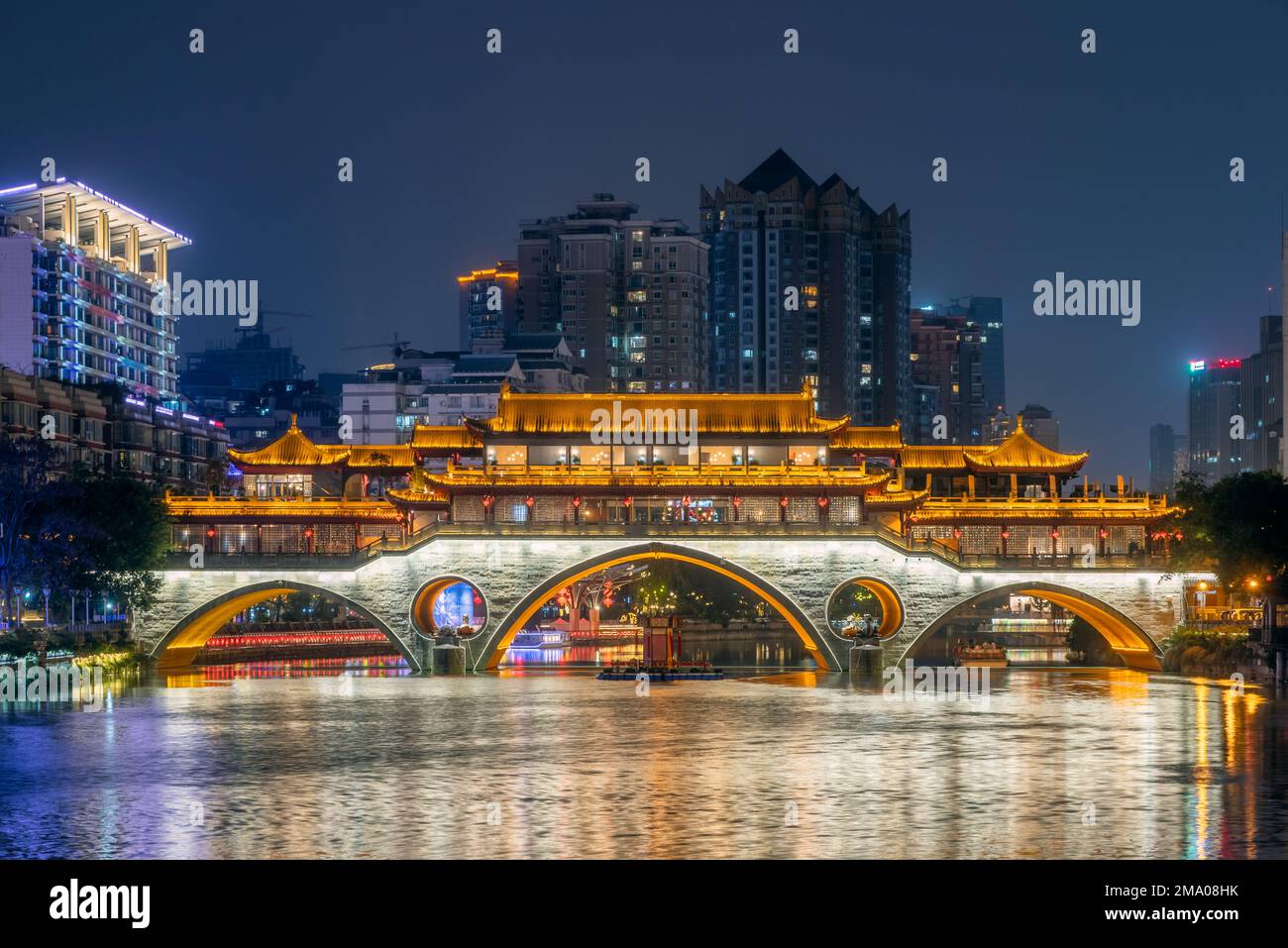 Chengdu Anshun bridge and Jinjiang river at night Stock Photo - Alamy