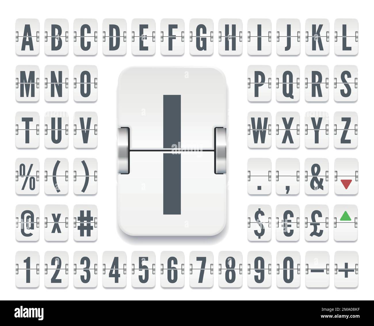 White airport terminal mechanical flip scoreboard alphabet font with ...