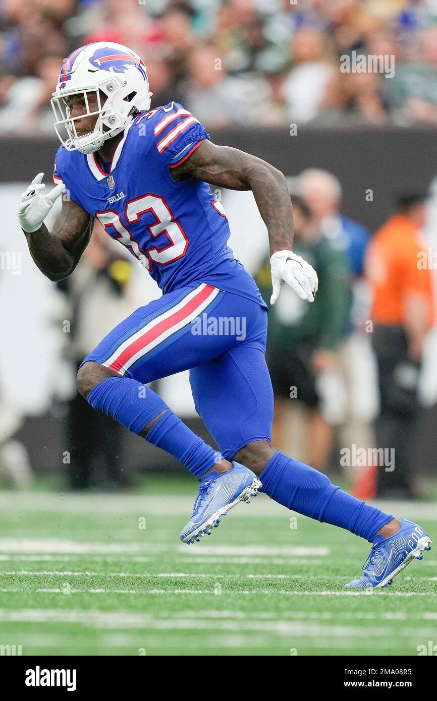 Buffalo Bills cornerback Siran Neal (33) sprints toward a play during ...