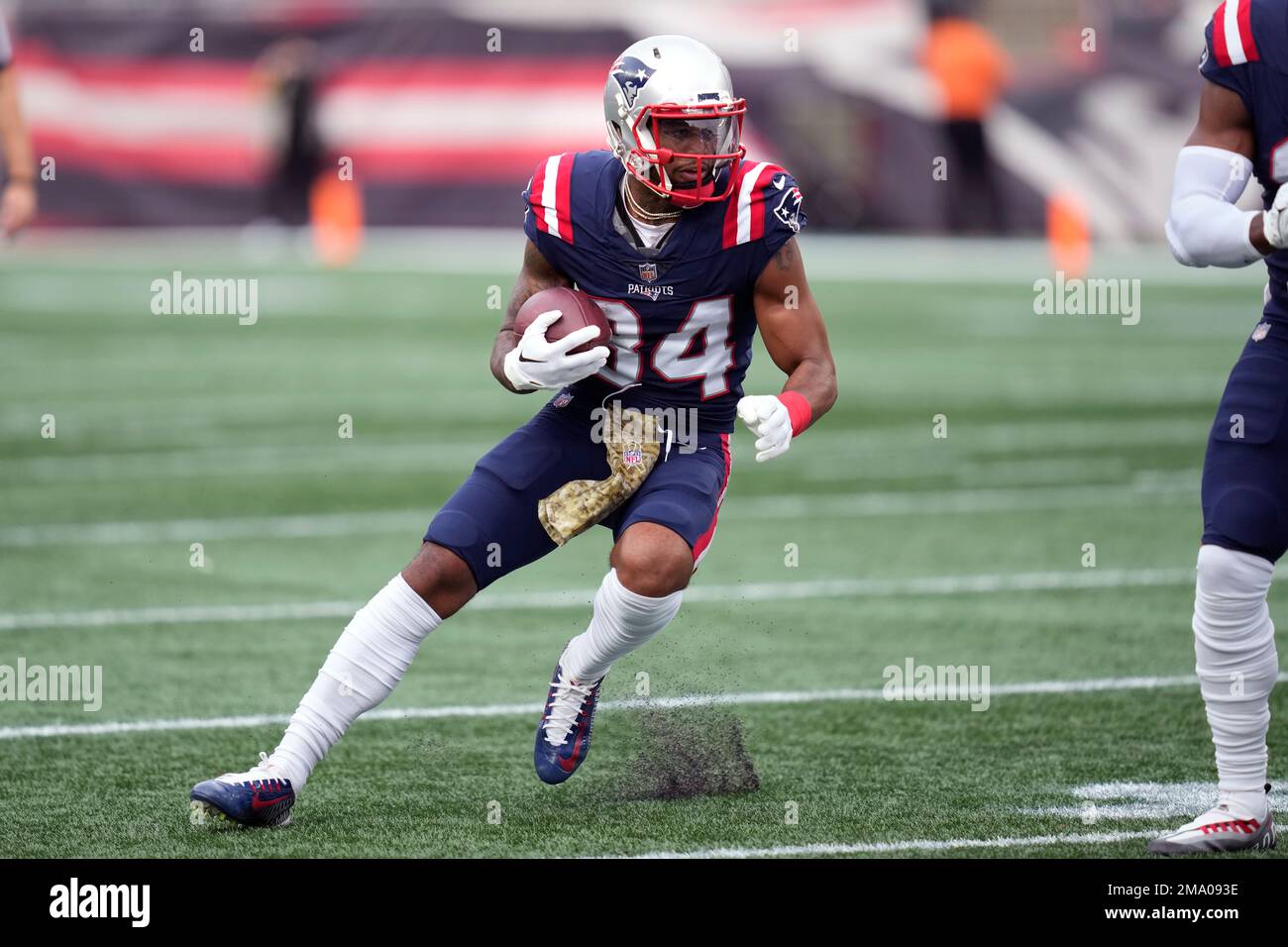 New England Patriots wide receiver Kendrick Bourne (84) during an NFL ...