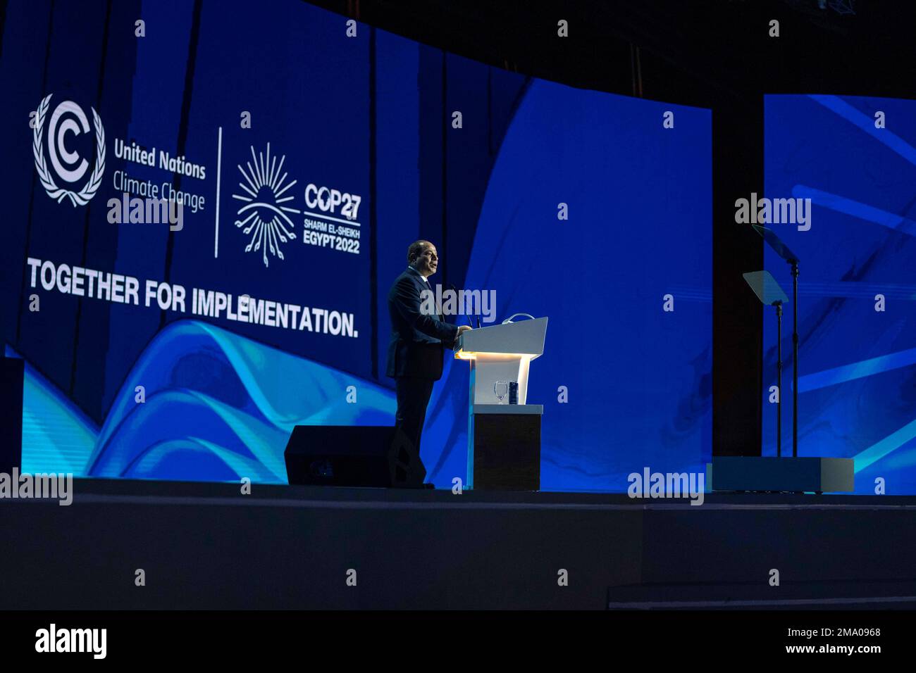 Egyptian President Abdel Fattah el-Sissi, speaks during the COP27 U.N ...