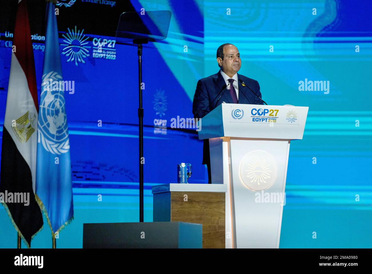 Egyptian President Abdel Fattah el-Sissi, gives a speech during the ...