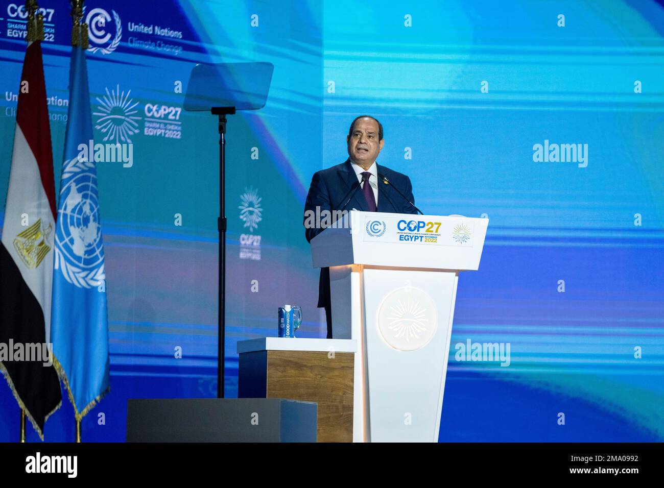 Egyptian President Abdel Fattah el-Sissi, speaks during the COP27 U.N ...
