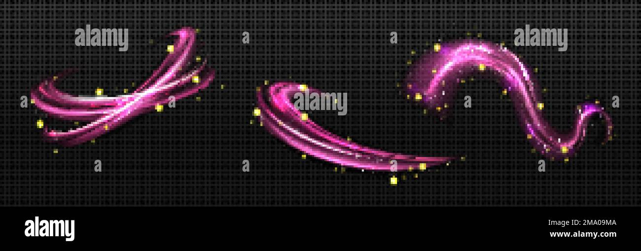 Magic light effect, pink air or wind flow with twinkle stars. Glow ...