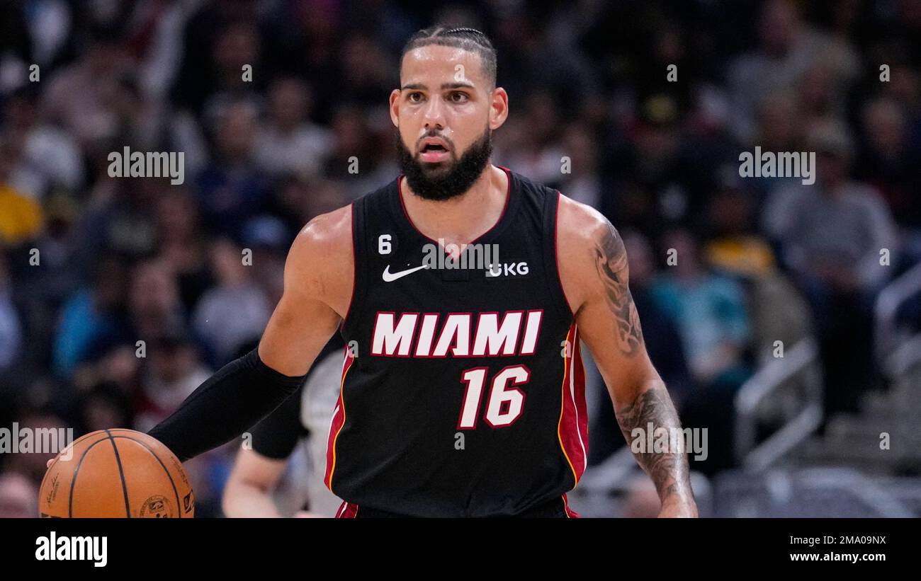 Miami Heat forward Caleb Martin (16) plays against the Indiana Pacers ...