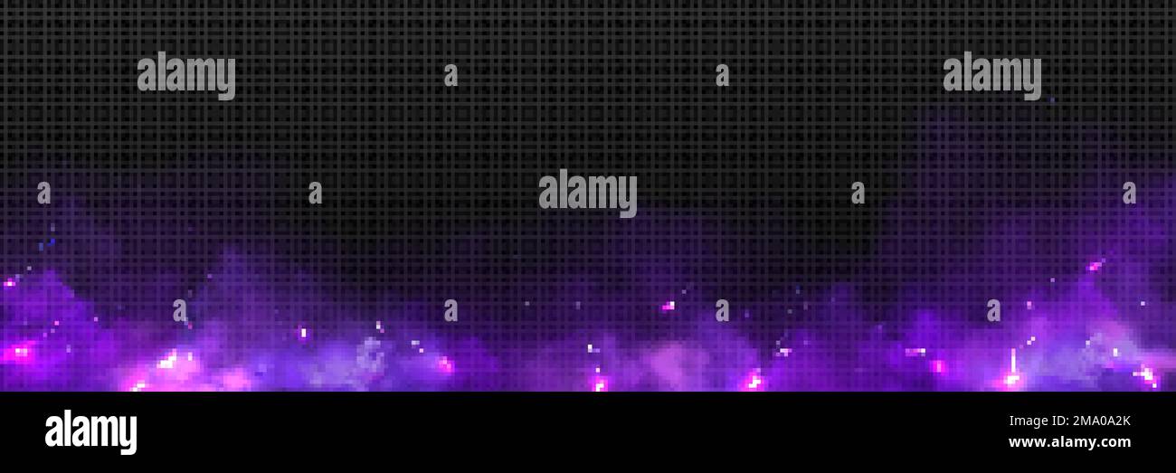 Empty frame decorated with neon purple toxic smoke and lightning ...