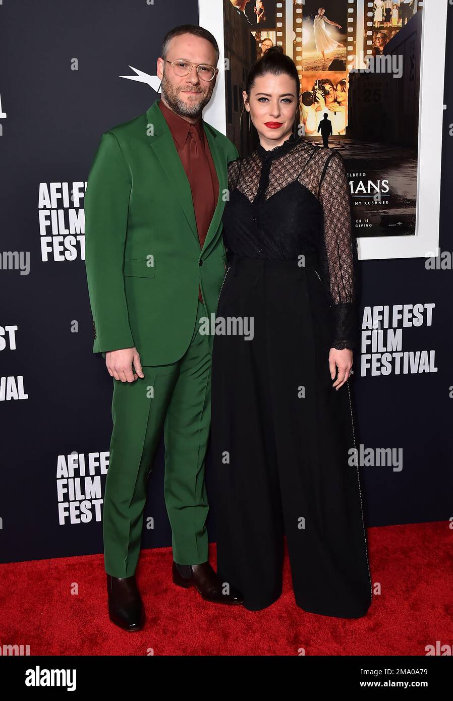 Seth Rogen, left, and Lauren Miller arrive at the premiere of "The ...