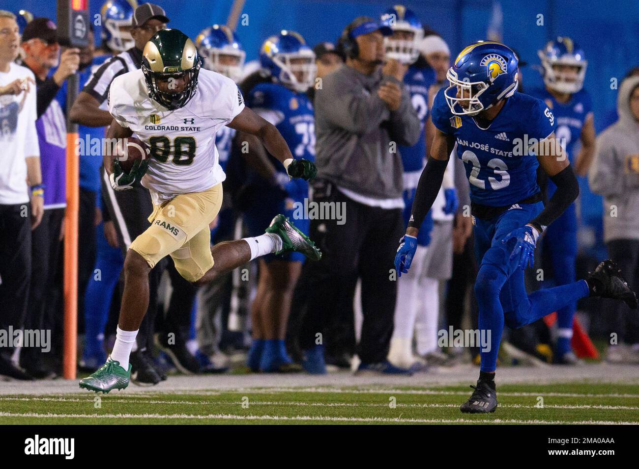 Colorado State wide receiver Mekhi Fox (88) tries to outdistance San ...