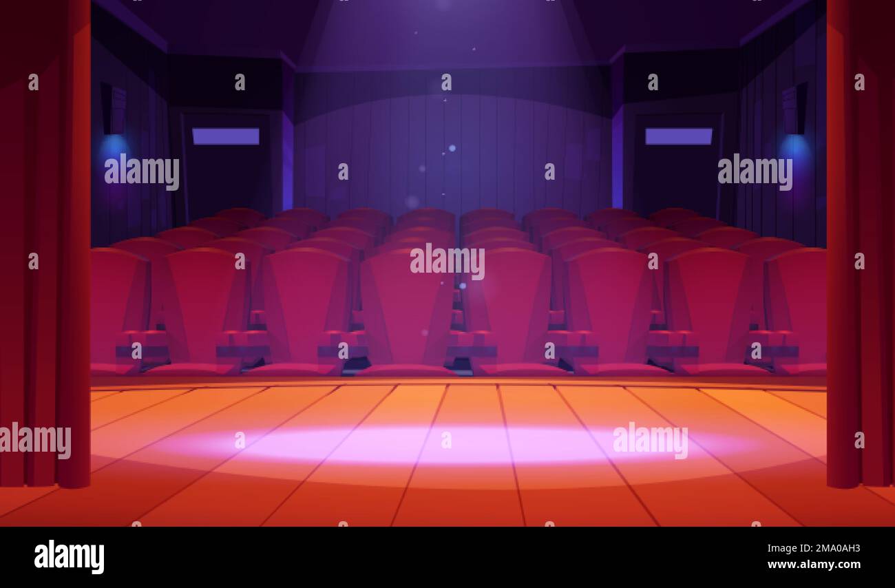 Theater stage and auditorium. Theatre or cinema hall interior with ...