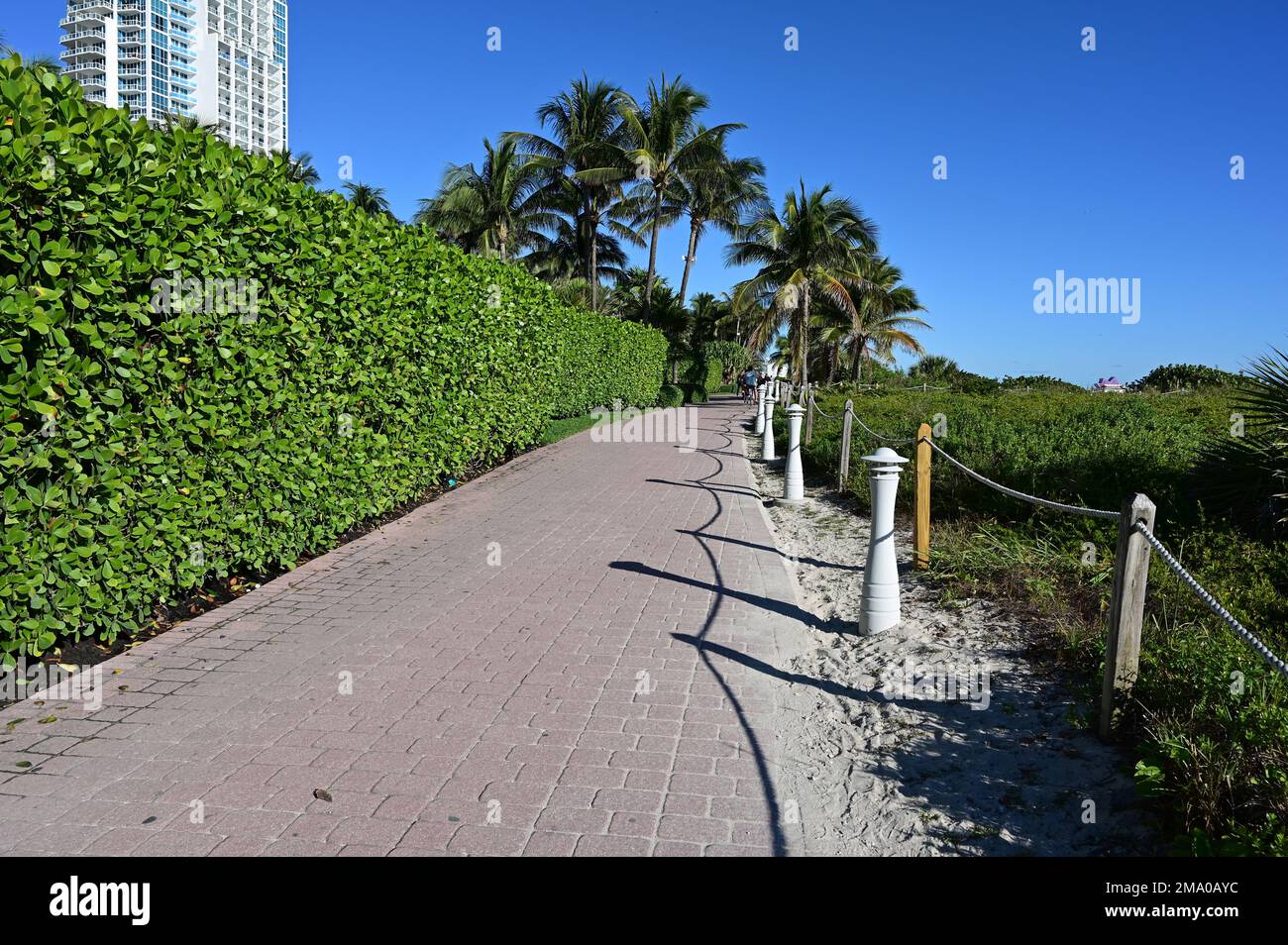 South Beach promenade on Miami Beach, Florida on clear cloudless sunny ...