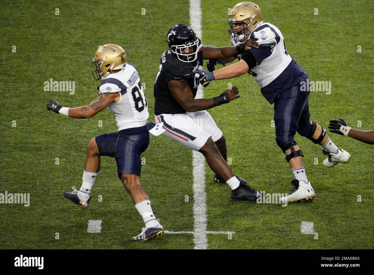 Navy wide receiver Jayden Umbarger (87) runs after making a catch ...