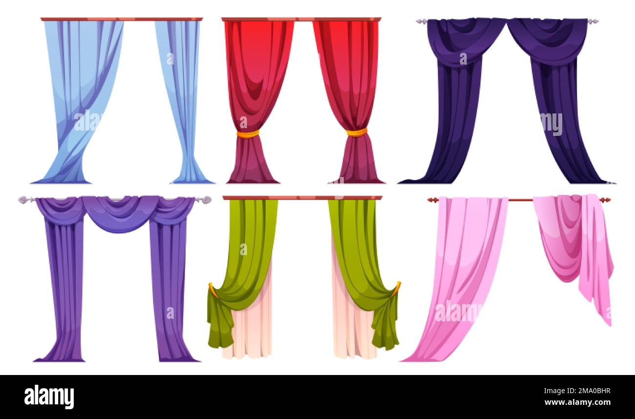 Cartoon set of color curtains isolated on white background. Vector ...