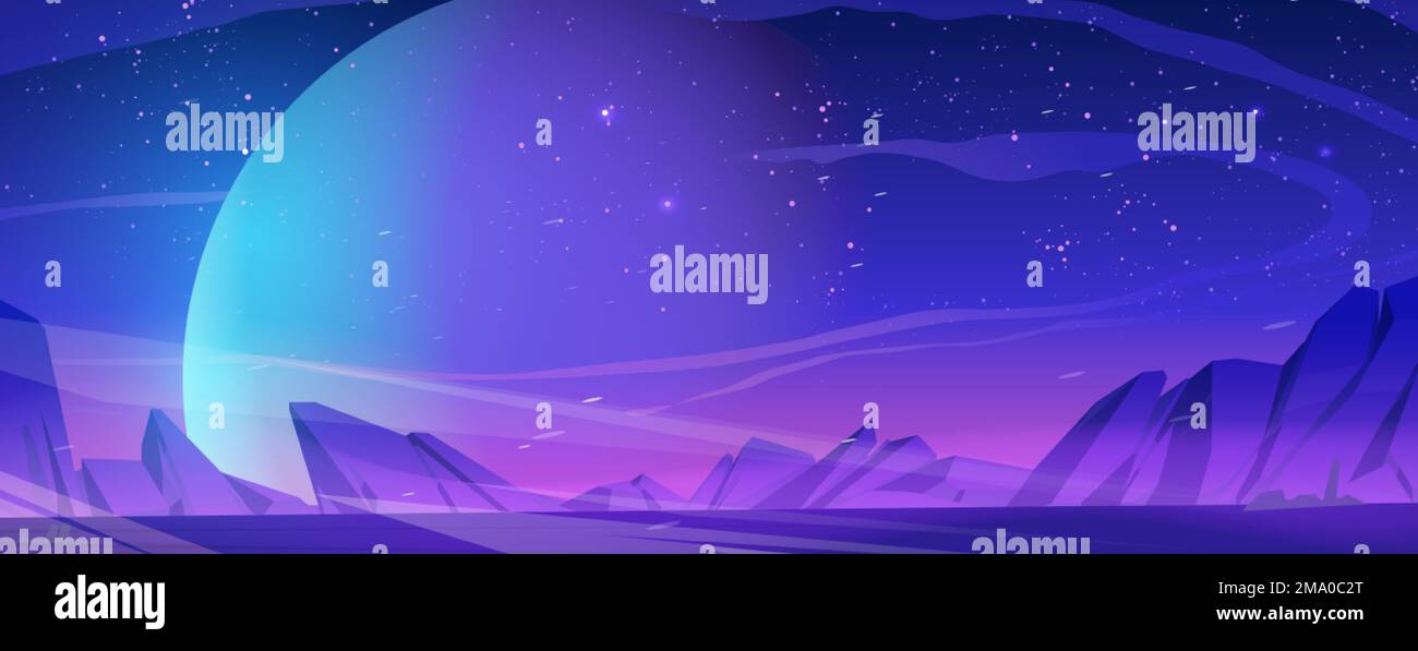 Mars surface, alien planet landscape with sand or dust storm. Cartoon ...