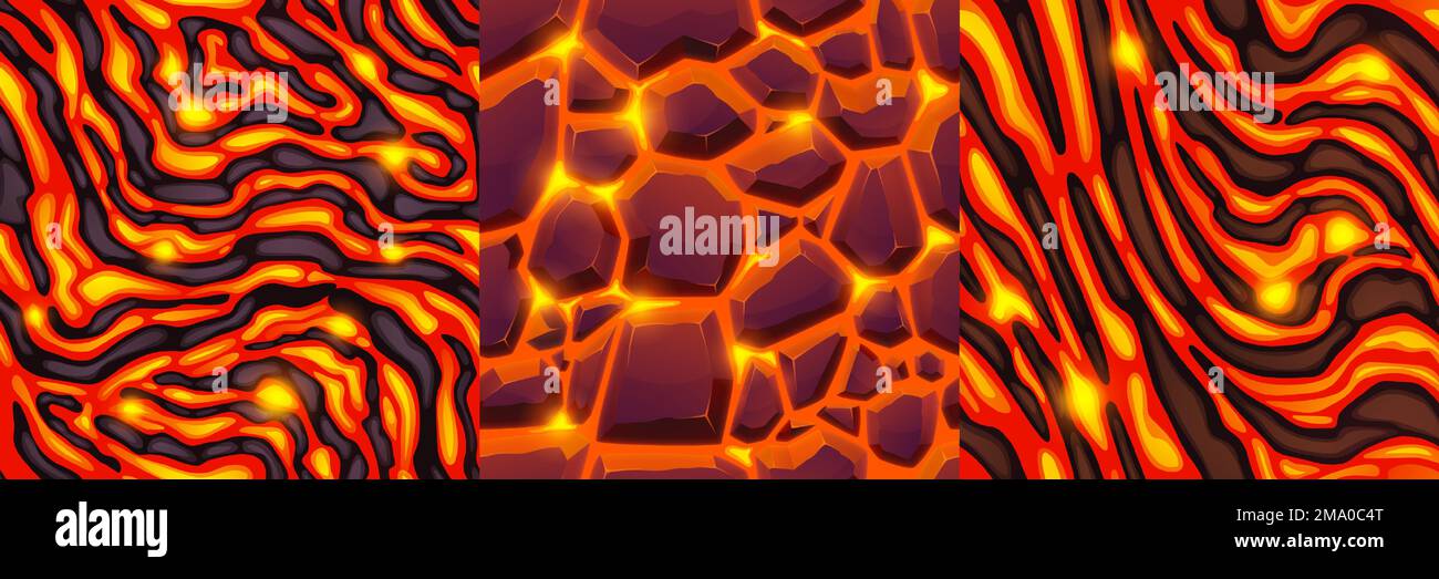 Textures of lava, magma and stones. Seamless patterns of volcano rock ...