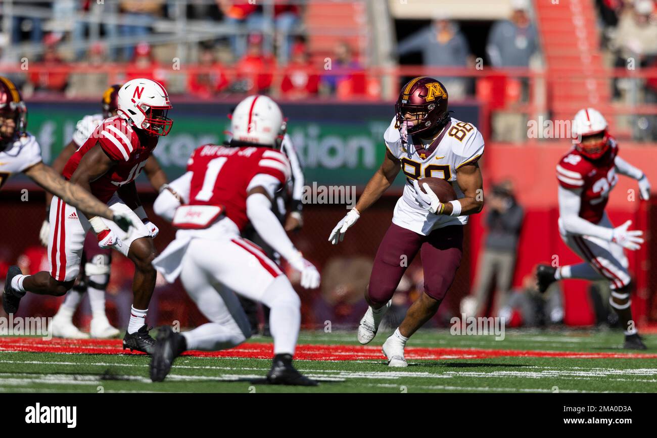 Minnesota tight end Brevyn Spann-Ford (88) rushes against Nebraska ...