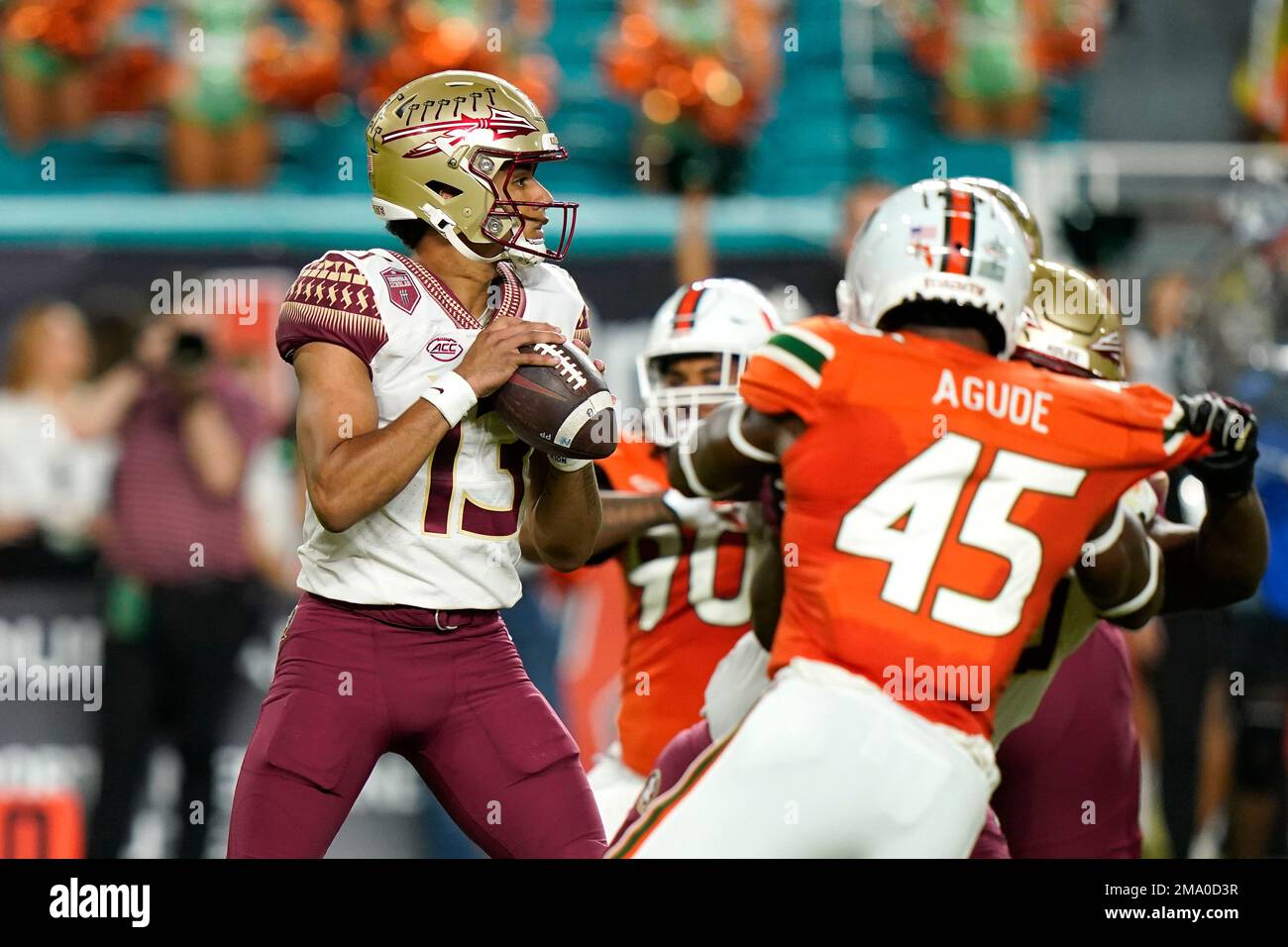 Florida State quarterback Jordan Travis (13) looks to pass during the ...